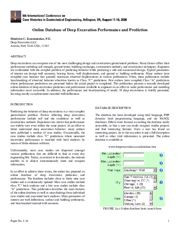 (PDF) Online Database of Deep Excavation Performance and Prediction
