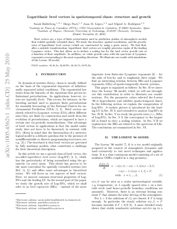 (PDF) Logarithmic bred vectors in spatiotemporal chaos: Structure and ... (PDF) Logarithmic bred vectors in spatiotemporal chaos: Structure and ...