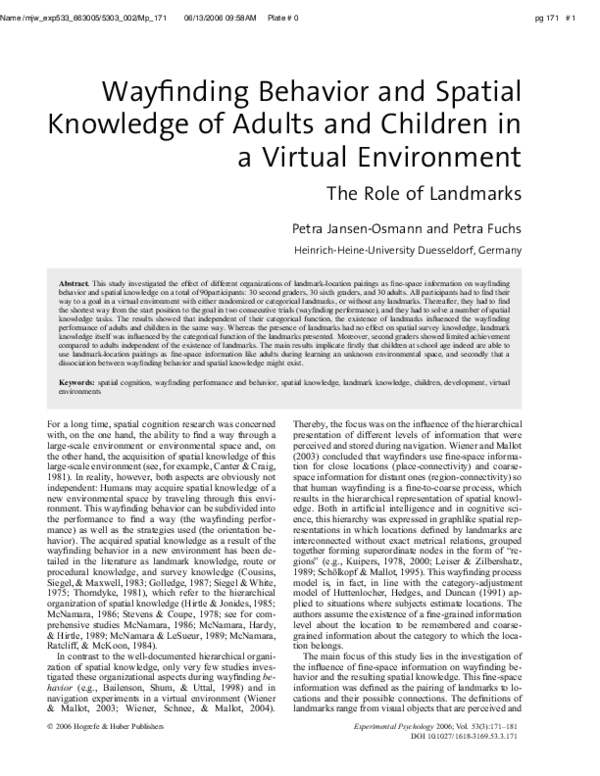 (PDF) Wayfinding Behavior and Spatial Knowledge of Adults and Children in a Virtual Environment