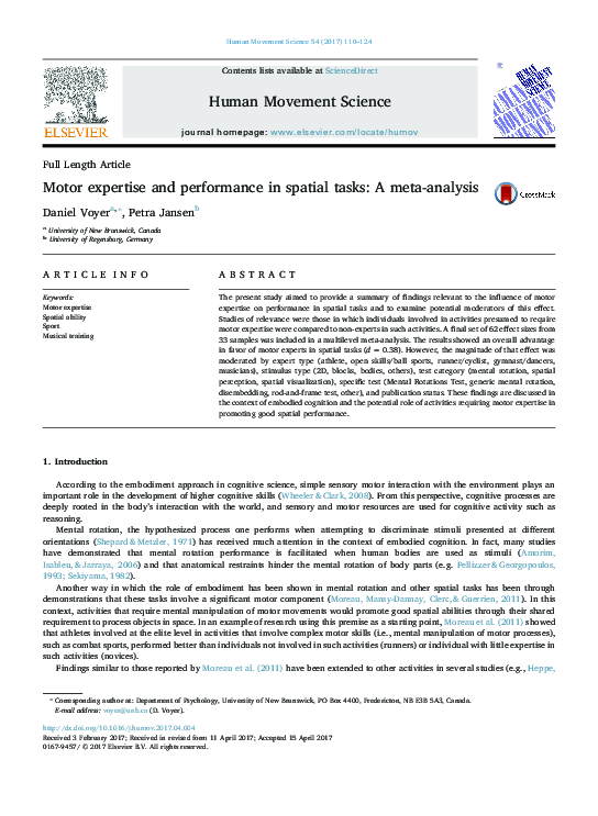 (PDF) Motor expertise and performance in spatial tasks: A meta-analysis