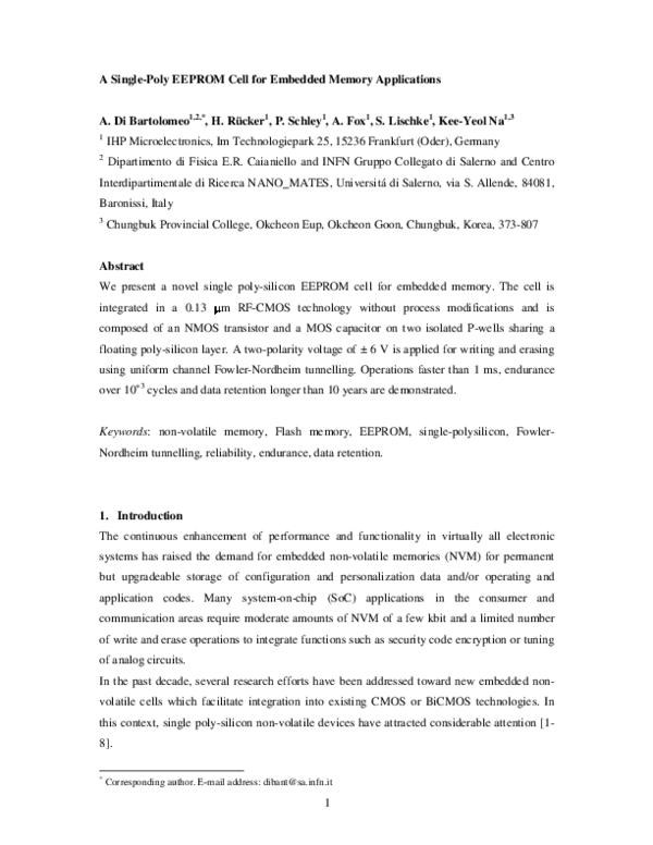 (PDF) A single-poly EEPROM cell for embedded memory applications