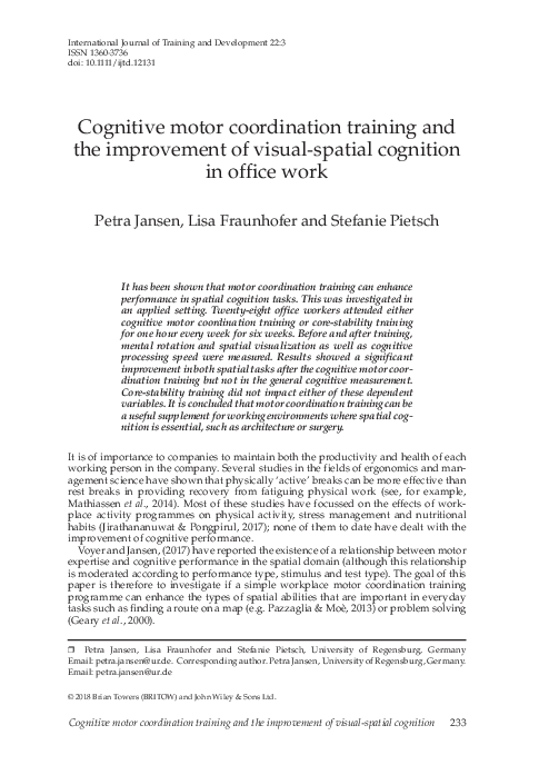 (PDF) Cognitive motor coordination training and the improvement of ...