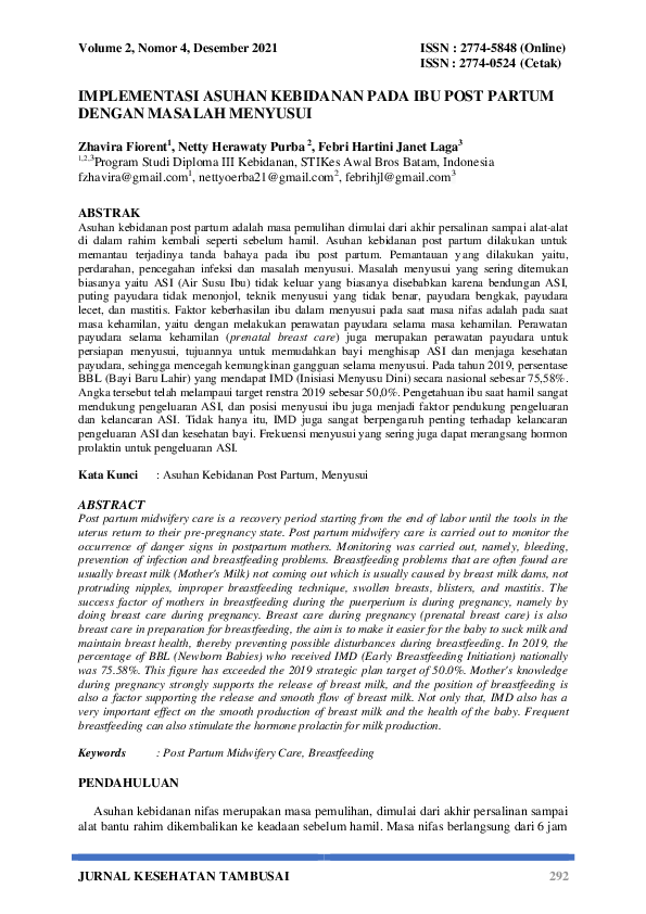 (PDF) Implementasi Asuhan Kebidanan Pada Ibu Post Partum Dengan Masalah Menyusui | Netty Purba ...