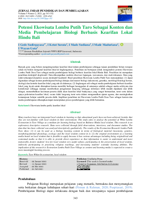 (PDF) Potensi Ekowisata Lembu Putih Taro Sebagai Konten dan Media ...
