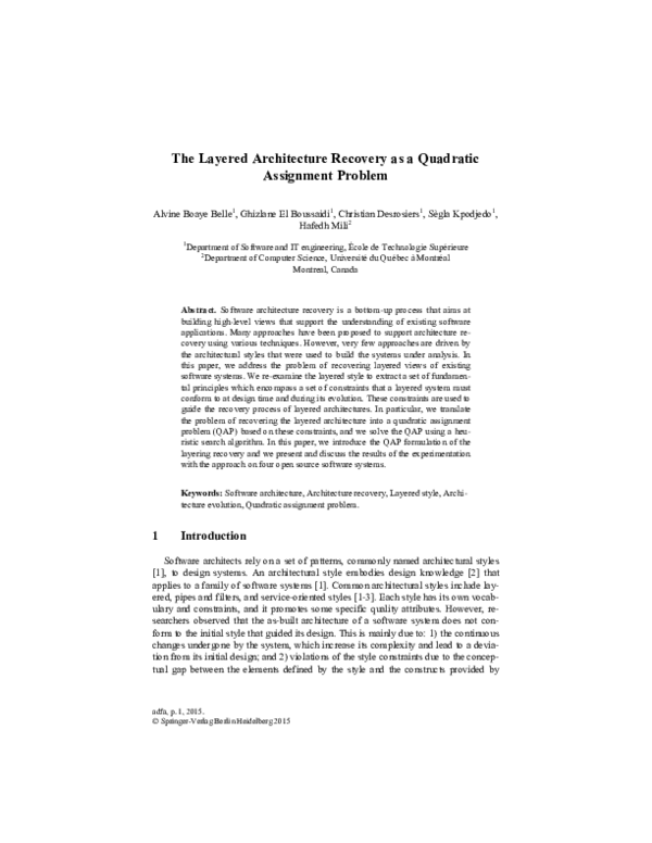 (PDF) The Layered Architecture Recovery as a Quadratic Assignment Problem