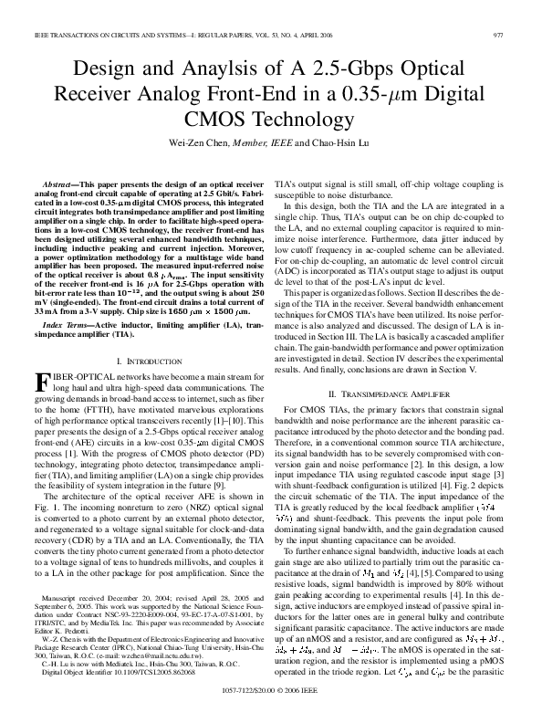 (PDF) Design and anaylsis of a 2.5-Gbps optical receiver analog front-end in a 0.35-/spl mu/m ...