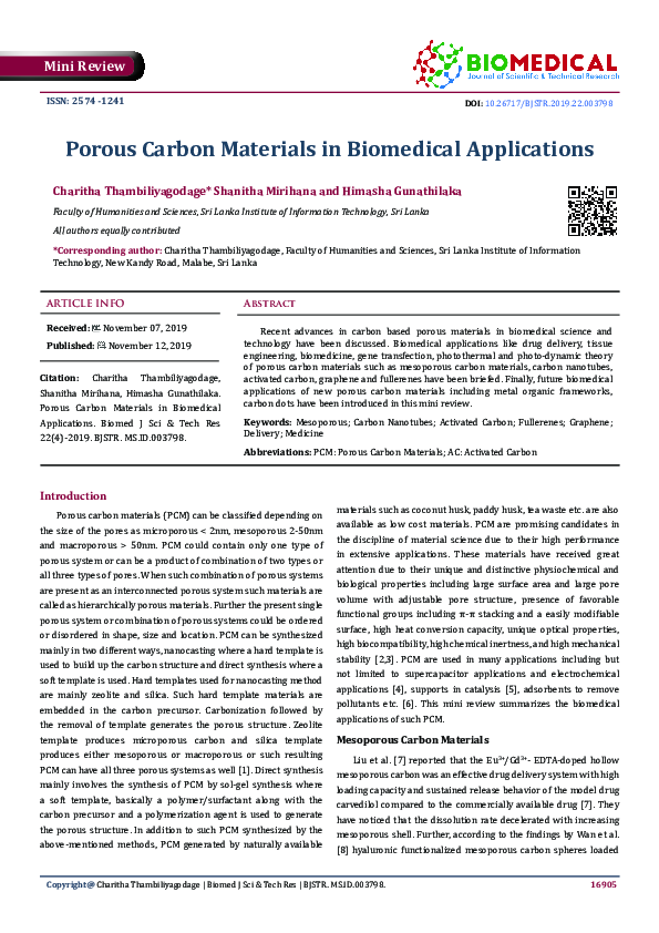 (PDF) Porous Carbon Materials in Biomedical Applications