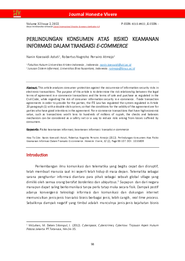(PDF) Perlindungan Konsumen Atas Risiko Keamanan Informasi Dalam ...