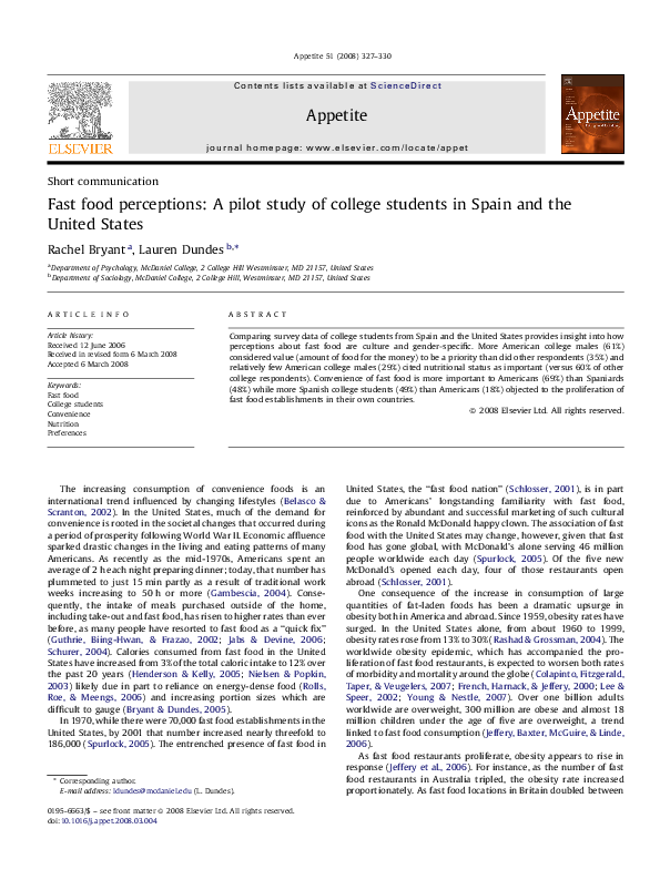 (PDF) Fast food perceptions: A pilot study of college students in Spain ...