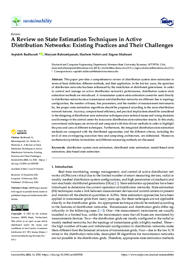 Pdf A Review On State Estimation Techniques In Active Distribution