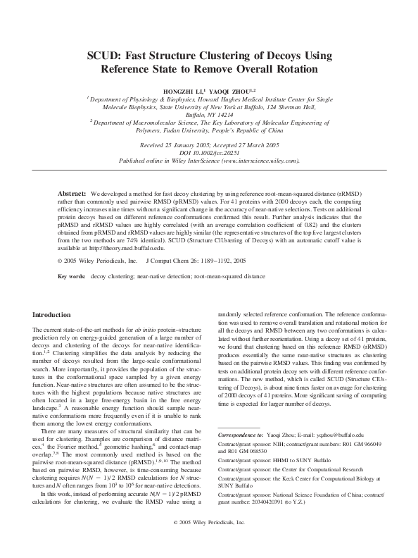 (PDF) SCUD: Fast structure clustering of decoys using reference state to remove overall rotation