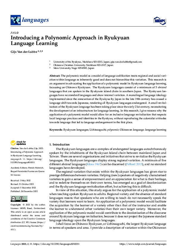 (PDF) Introducing a Polynomic Approach in Ryukyuan Language Learning
