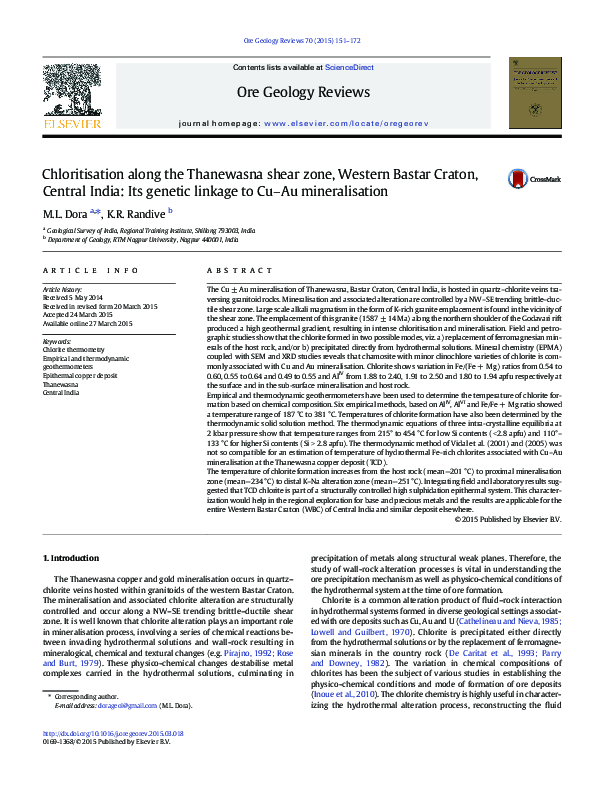 (PDF) Chloritisation along the Thanewasna shear zone, Western Bastar ...