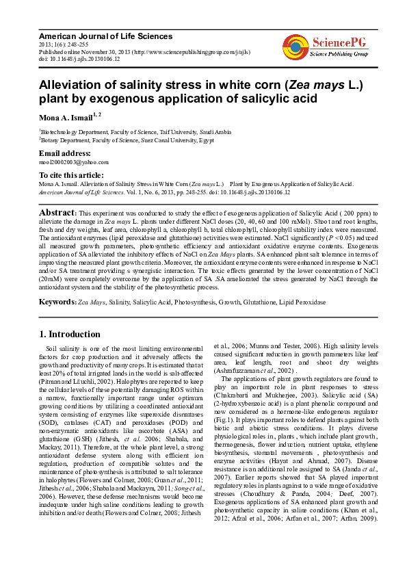 (PDF) Alleviation of Salinity Stress in White Corn (Zea mays L.) Plant ...