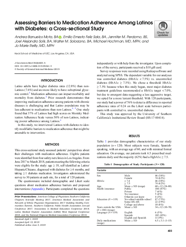 (PDF) Assessing Barriers to Medication Adherence Among Latinos with ...