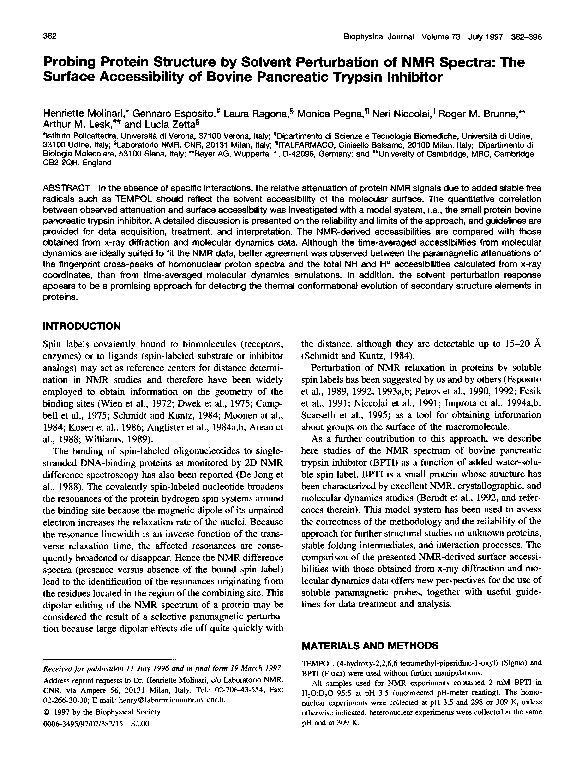 (PDF) Probing protein structure by solvent perturbation of NMR spectra ...