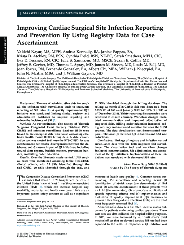 (PDF) Improving Cardiac Surgical Site Infection Reporting and ...