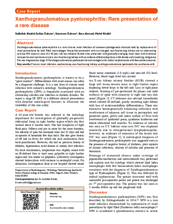 (PDF) Xanthogranulomatous pyelonephritis: Rare presentation of a rare ...