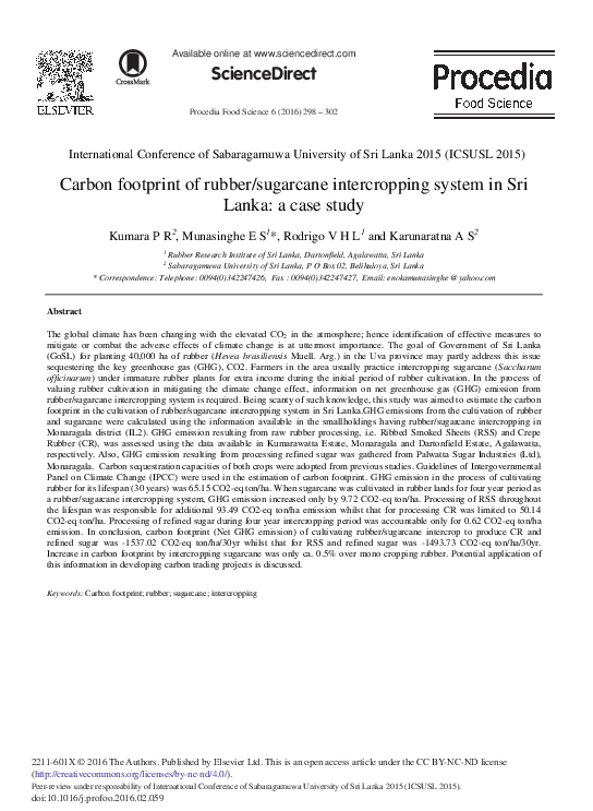 (PDF) Carbon Footprint of Rubber/Sugarcane Intercropping System in Sri ...