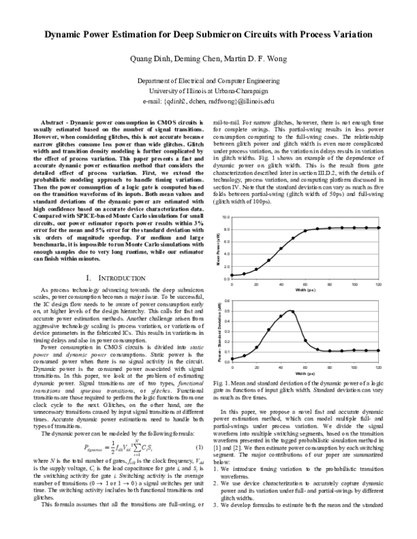 Pdf Dynamic Power Estimation For Deep Submicron Circuits With Process Variation