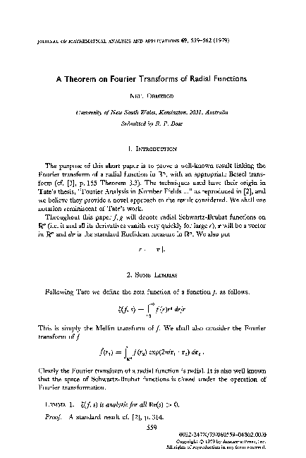 (PDF) A theorem on Fourier transforms of radial functions