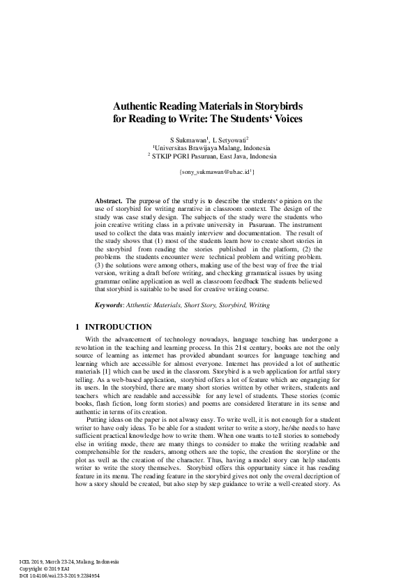 (PDF) Authentic Reading Materials in Storybirds for Reading to Write ...