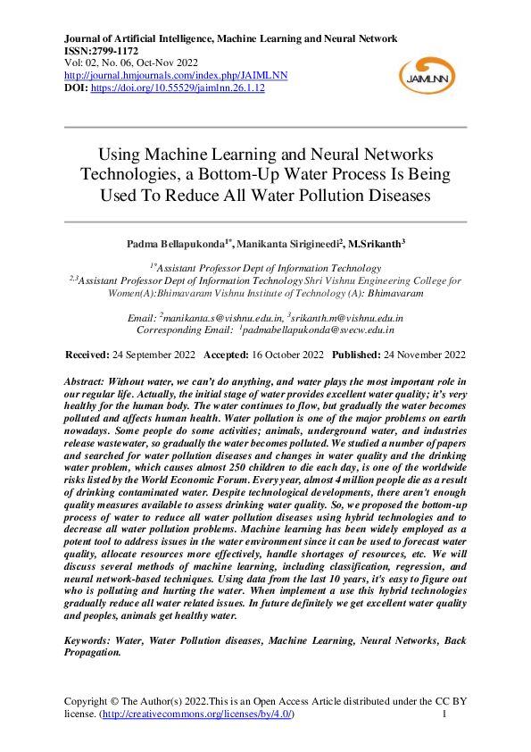 (PDF) Using Machine Learning and Neural Networks Technologies, a Bottom-Up Water Process Is ...