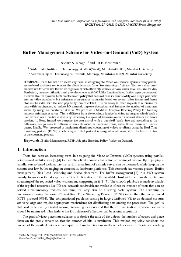 (PDF) Buffer Management Scheme for Video-on-Demand ( VoD ) System