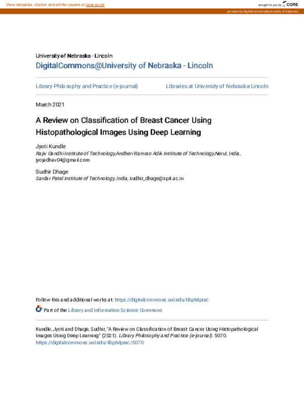 (PDF) A Review on Classification of Breast Cancer Using Histopathological Images Using Deep Learning