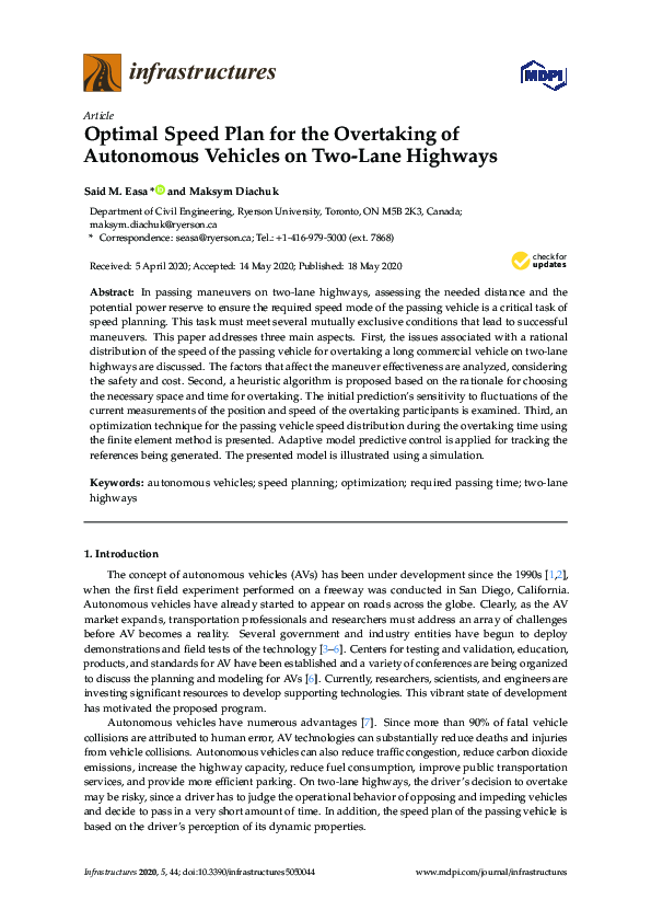 (PDF) Optimal Speed Plan for the Overtaking of Autonomous Vehicles on ...