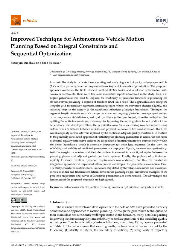 (PDF) Improved Technique for Autonomous Vehicle Motion Planning Based on Integral Constraints ...