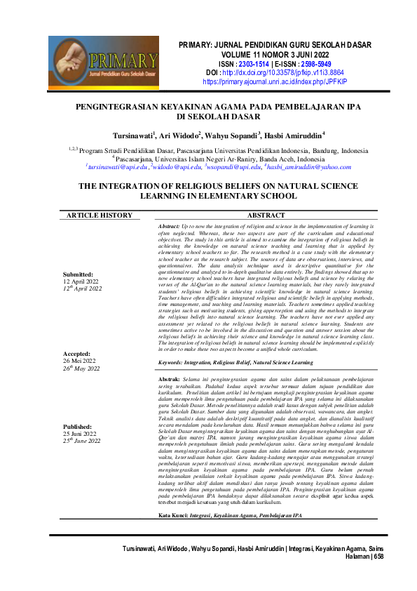 (PDF) Pengintegrasian Keyakinan Agama Pada Pembelajaran Ipa DI Sekolah ...