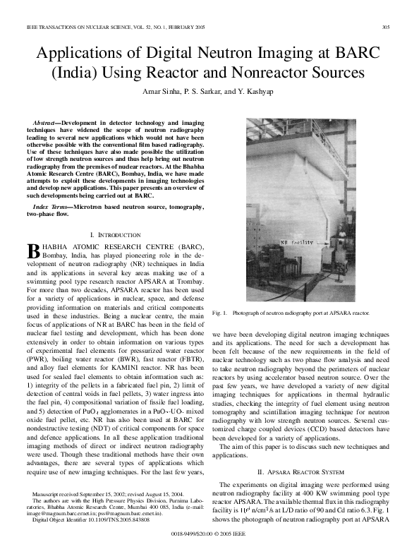 (PDF) Applications of digital neutron imaging at BARC (India) using ...