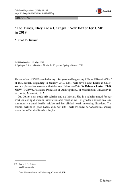 (PDF) ‘The Times, They are a Changin’: New Editor for CMP in 2019