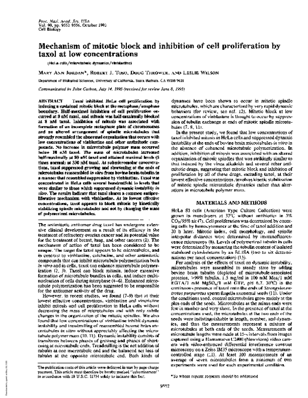 (PDF) Mechanism of mitotic block and inhibition of cell proliferation ...