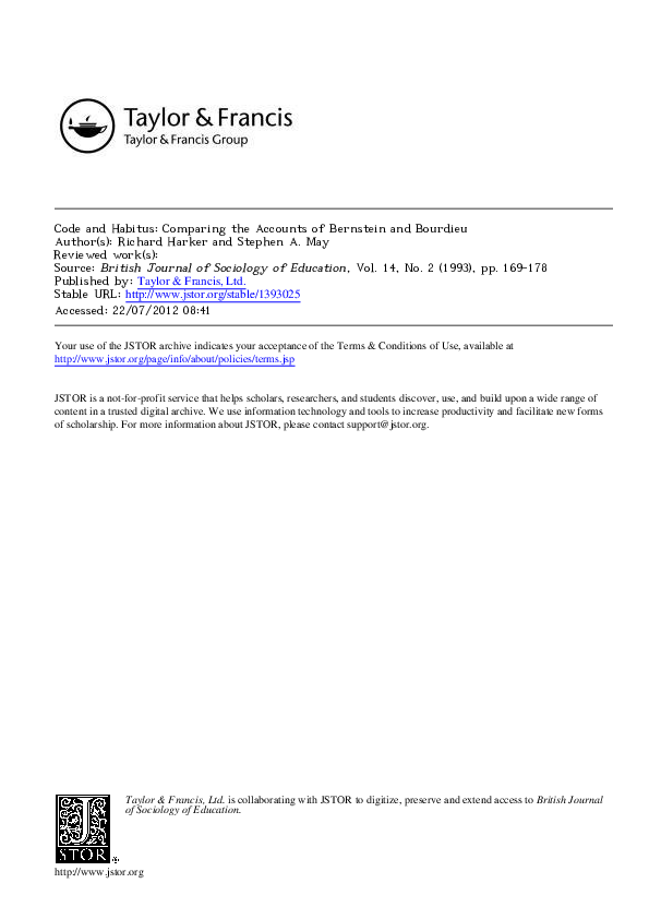 (PDF) Code and Habitus: comparing the accounts of Bernstein and Bourdieu