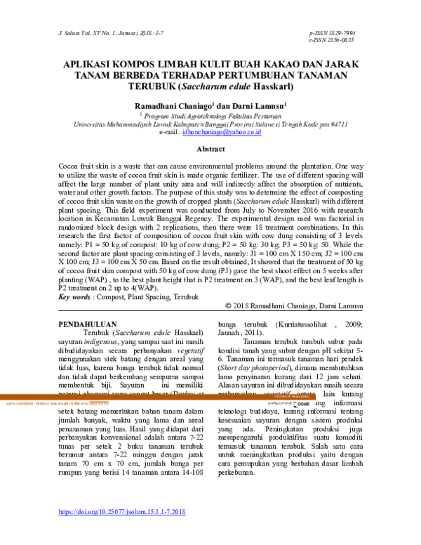 (PDF) APLIKASI KOMPOS LIMBAH KULIT BUAH KAKAO DAN JARAK TANAM BERBEDA ...