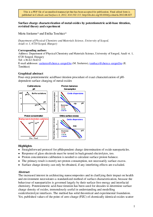 (PDF) Surface charge characterization of metal oxides by potentiometric acid–base titration ...