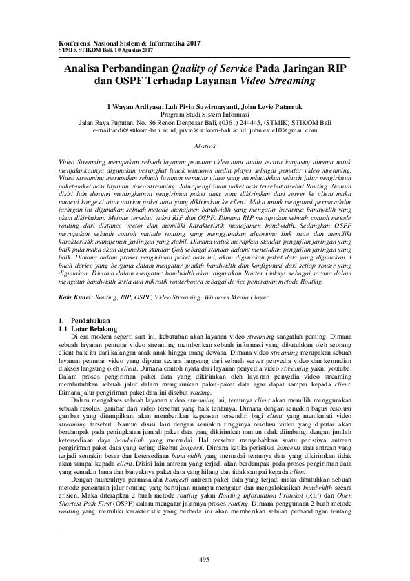 Pdf Analisa Perbandingan Quality Of Service Pada Jaringan Rip Dan