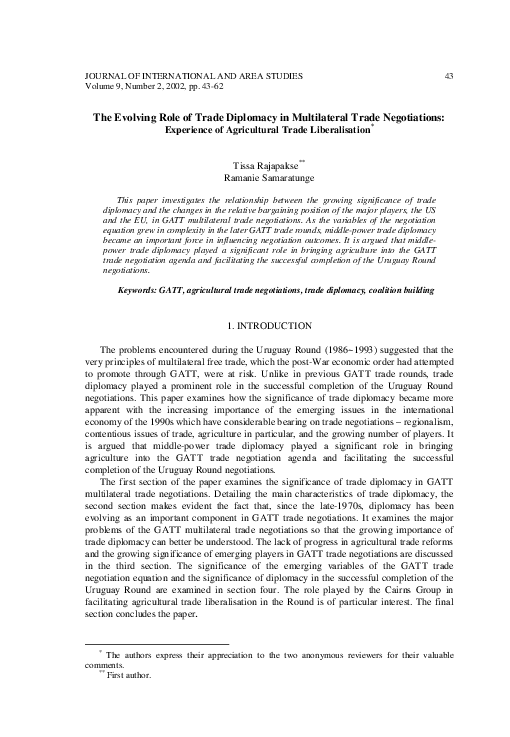 (PDF) The Evolving Role of Trade Diplomacy in Multilateral Trade ...