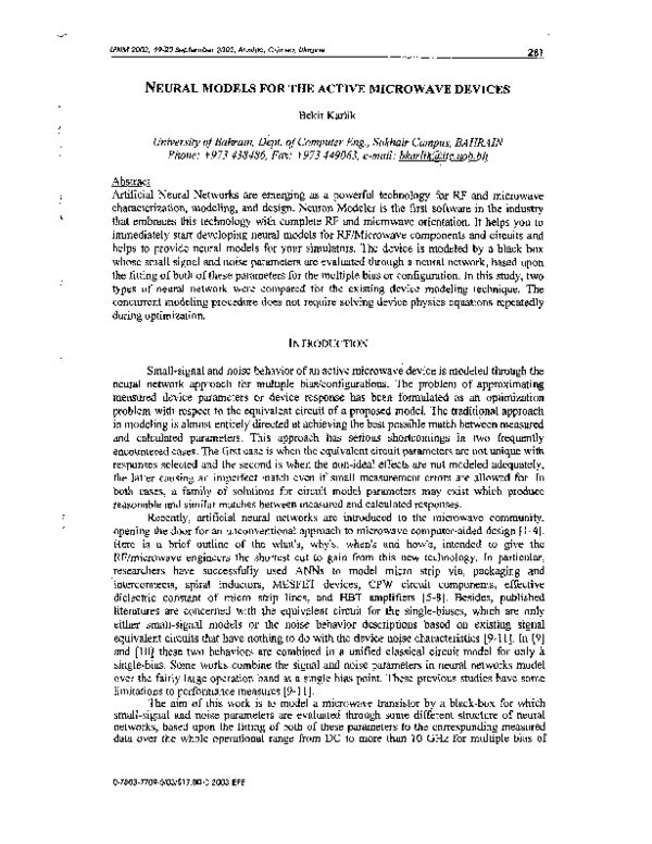(PDF) Neural models for the active microwave devices