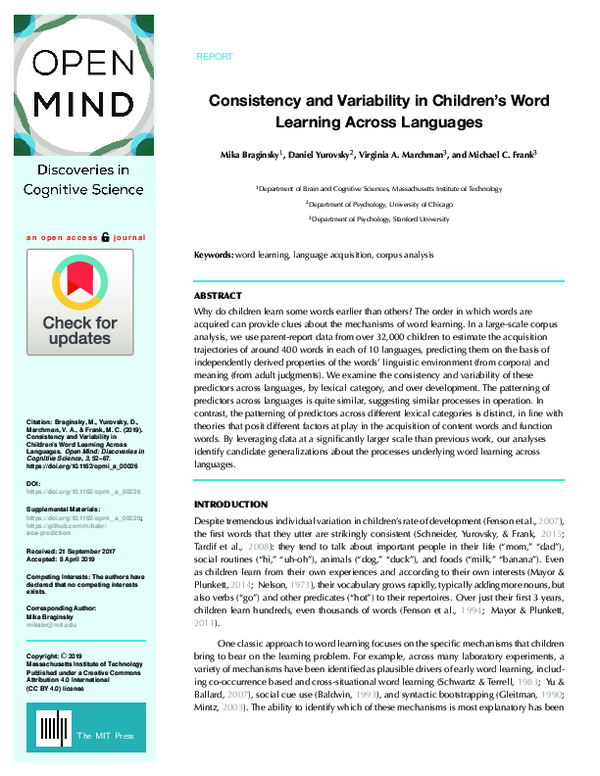 (PDF) Consistency and variability in children's word learning across languages