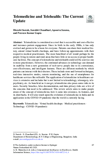 (PDF) Telemedicine and Telehealth: The Current Update