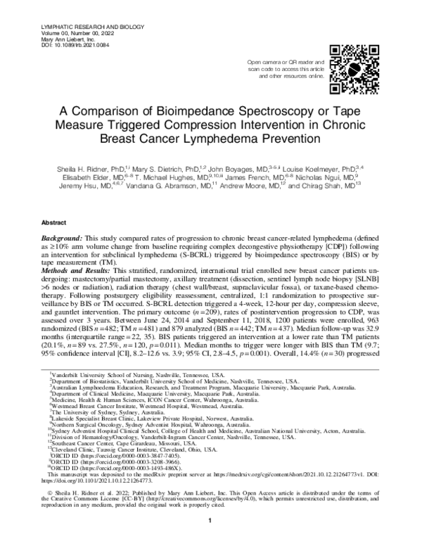 (PDF) A Comparison of Bioimpedance Spectroscopy or Tape Measure Triggered Compression ...