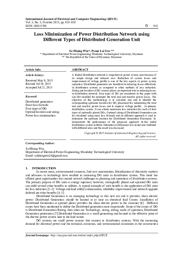 Pdf Loss Minimization Of Power Distribution Network Using Different