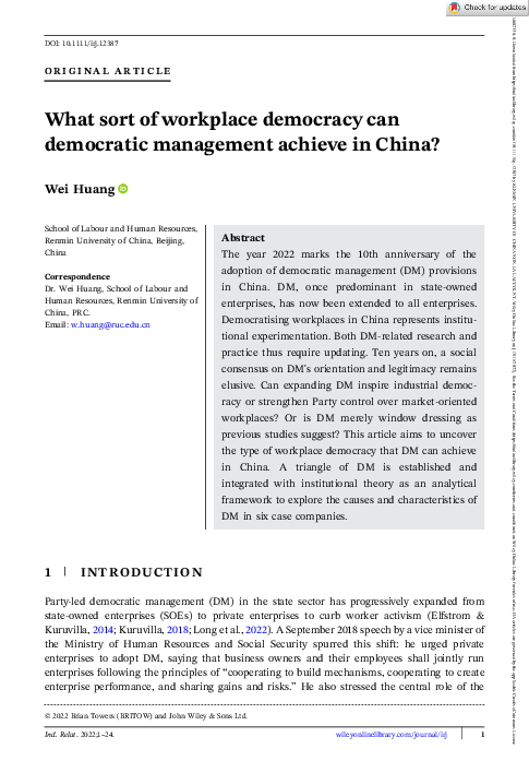 (PDF) What sort of workplace democracy can democratic management ...