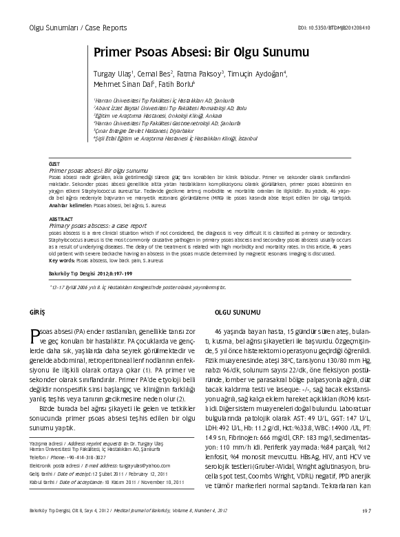 (PDF) Primer psoas absesi: Bir olgu sunumu