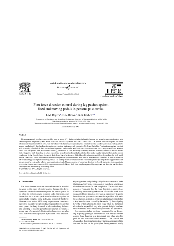 (PDF) Foot force direction control during leg pushes against fixed and ...