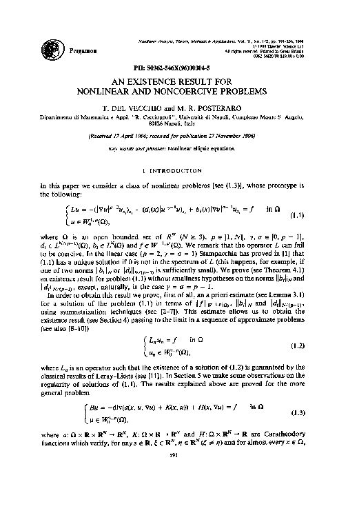 Pdf An Existence Result For Nonlinear And Noncoercive Problems