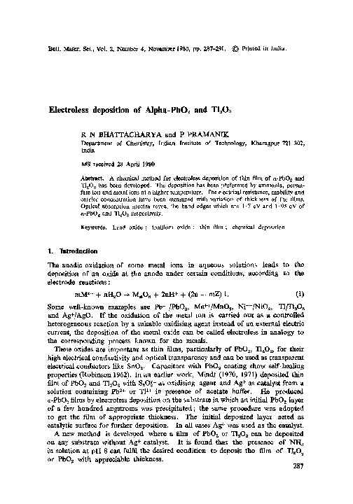 (PDF) Electroless deposition of Alpha-PbO2 and Tl2O3